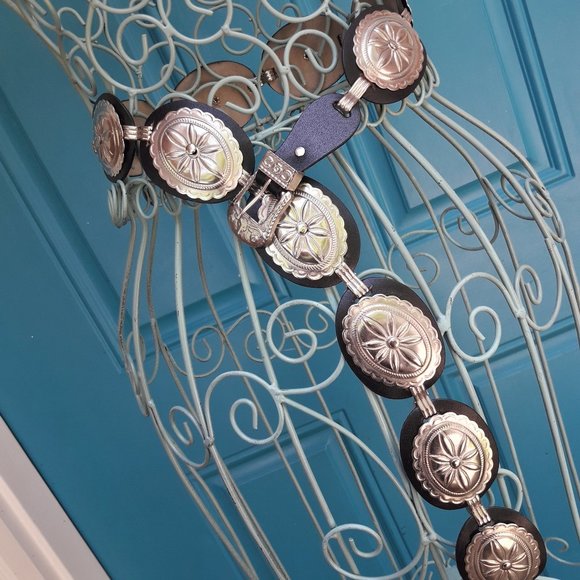 Accessories | Vintage Conch Belt Boho Western Silver Metal And Leather ...
